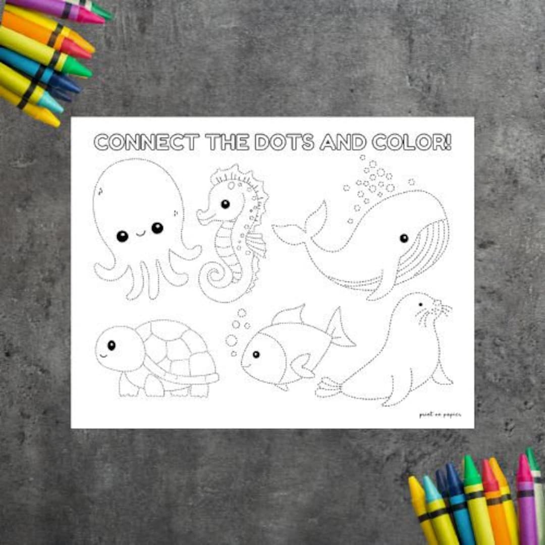 Connect the Dots Sea Animals Coloring and Activity Page - Etsy UK