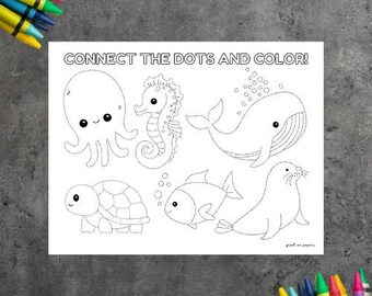 Connect the Dots Animal Coloring and Activity Page - Etsy
