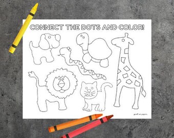Connect the Dots Animal Coloring and Activity Page - Etsy