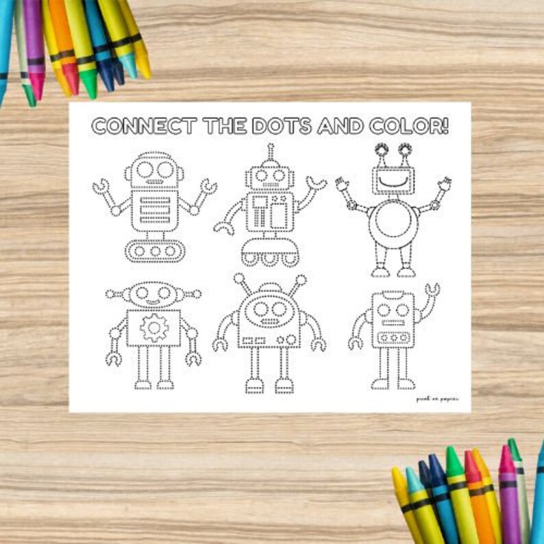 Connect the Dots Robots Coloring and Activity Page - Etsy