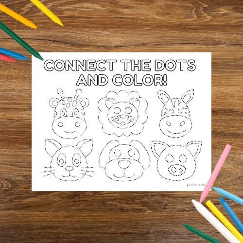 Connect the Dots Cute Animal Faces Coloring and Activity Page - Etsy