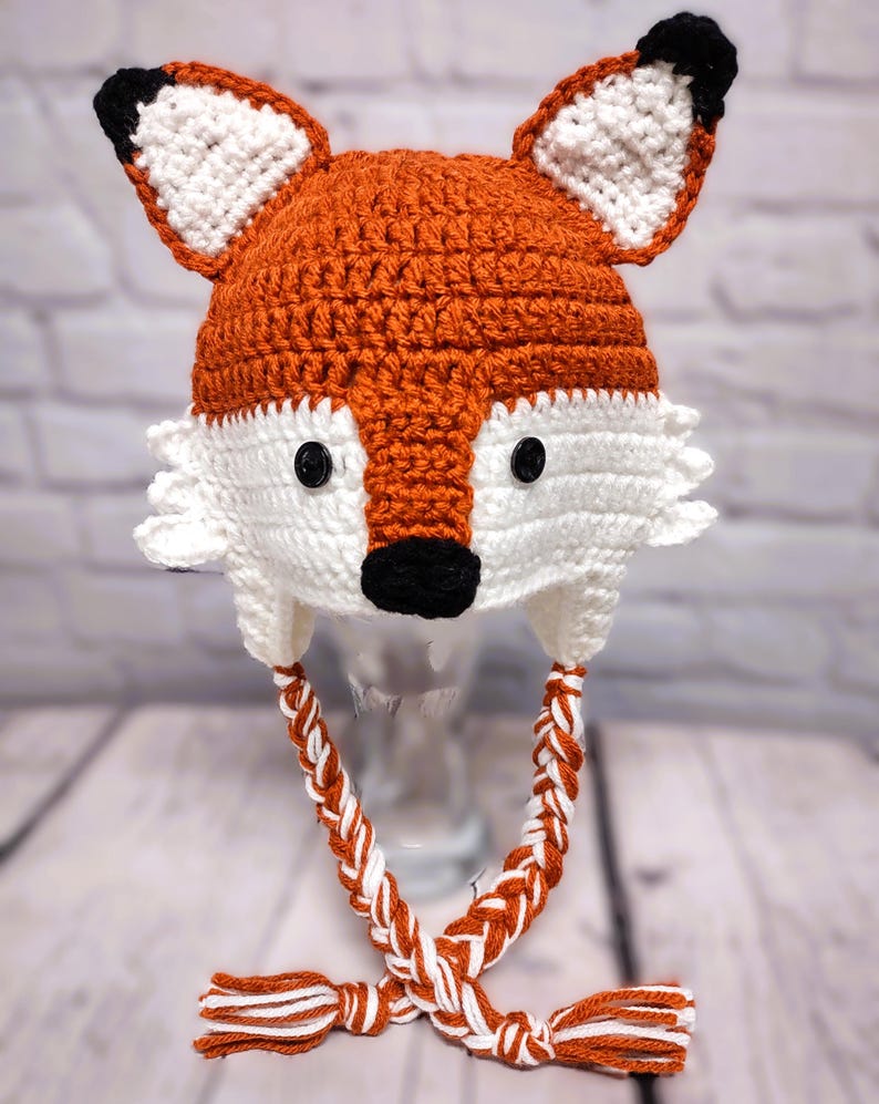 Red Fox Hat With Ears Crochet Earflap or Beanie Style Newborn to Adult ...