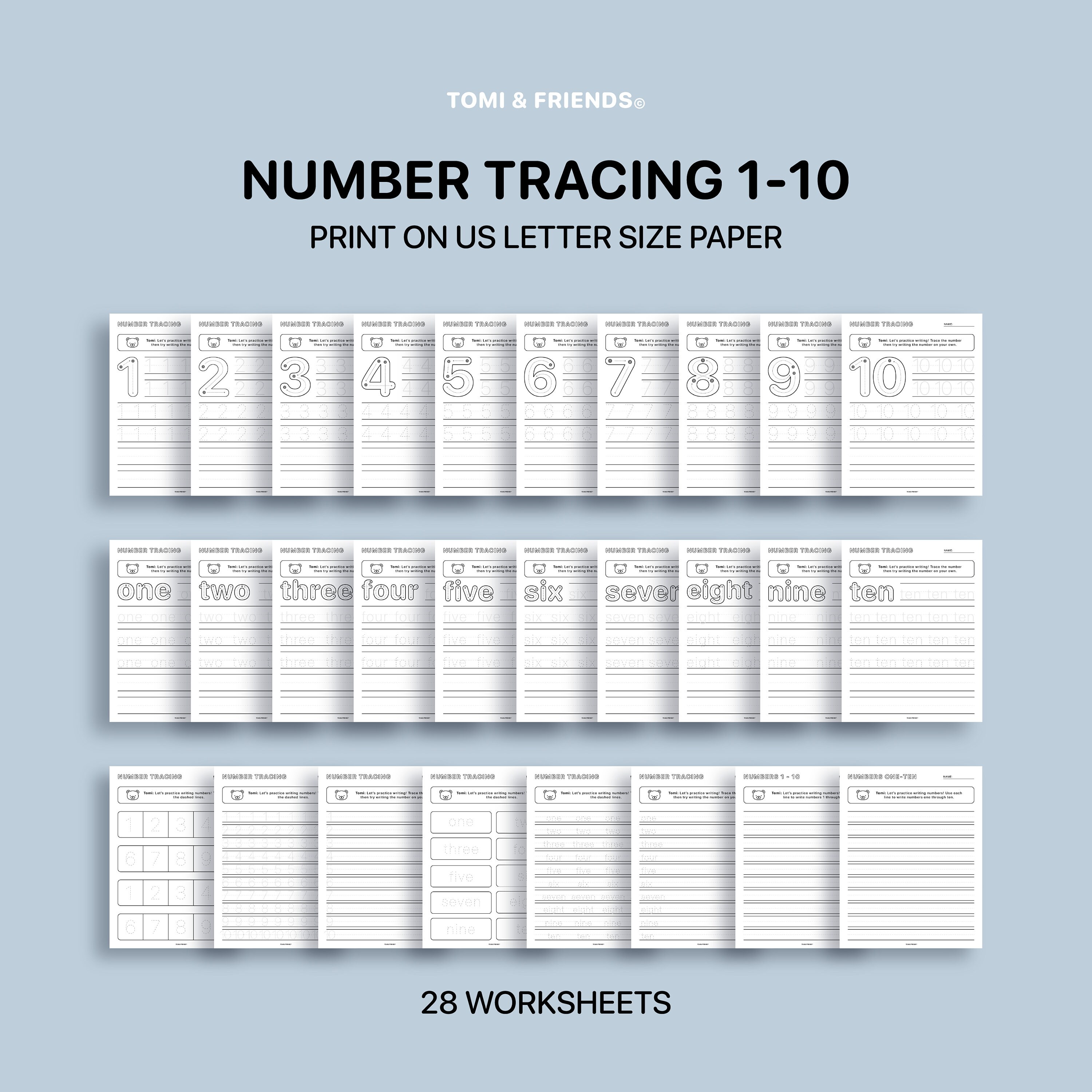 Number Tracing Worksheets for Preschool, Kindergarten, Homeschool ...