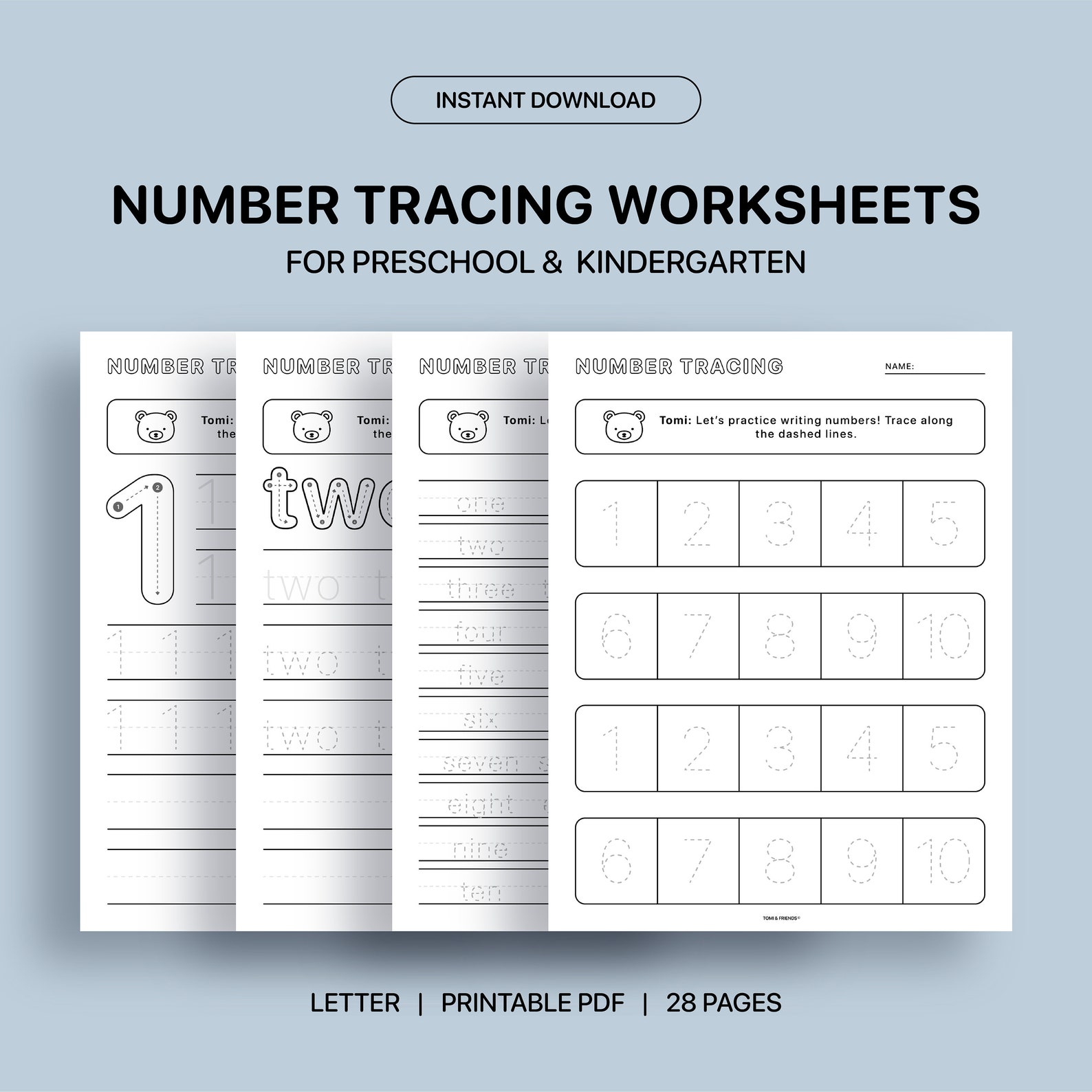 Number Tracing Worksheets for Preschool, Kindergarten, Homeschool ...
