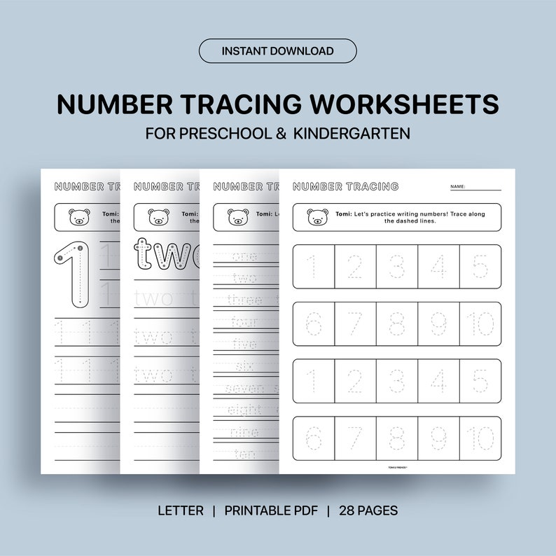 Number Tracing Worksheets for Preschool, Kindergarten, Homeschool ...