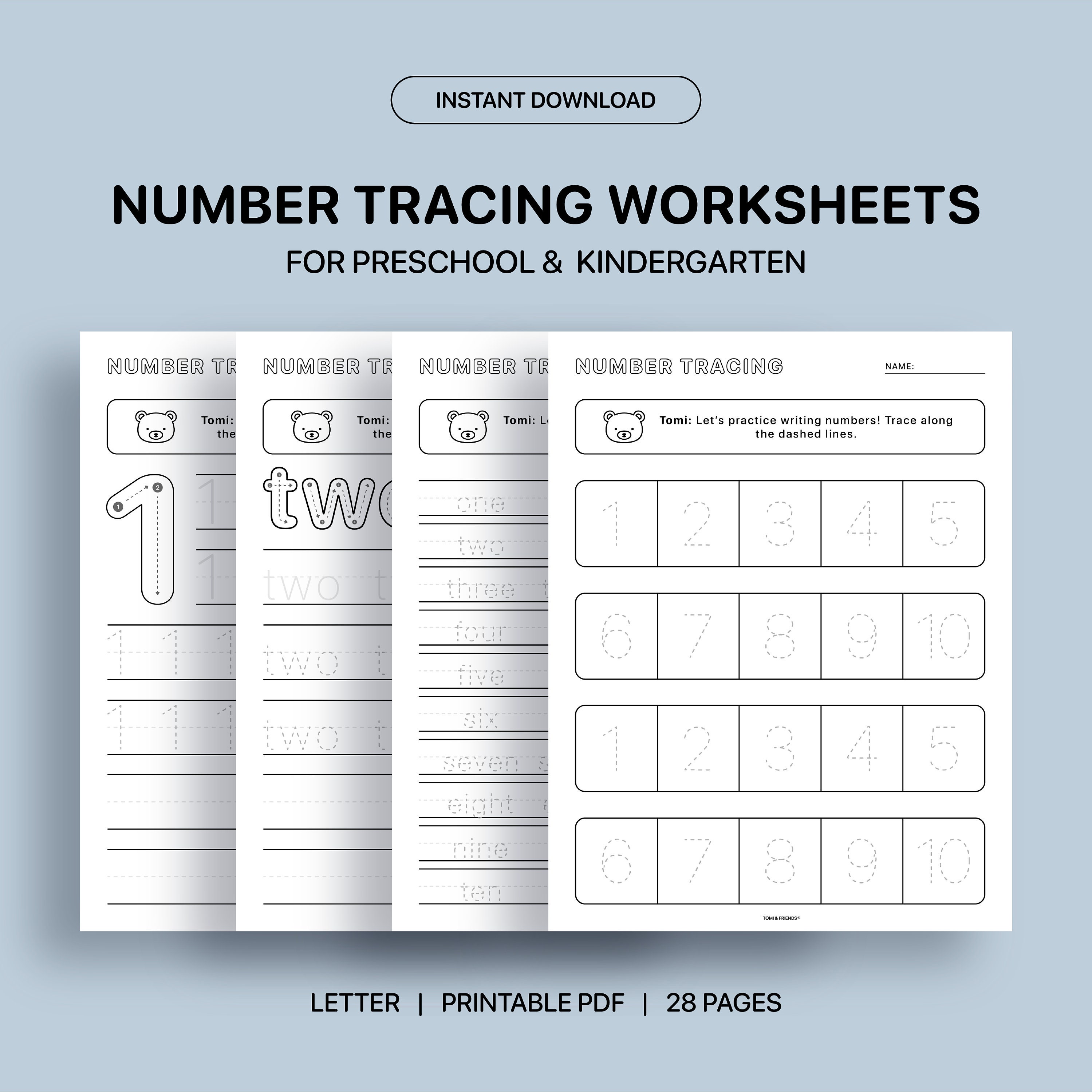Number Tracing Worksheets for Preschool, Kindergarten, Homeschool ...