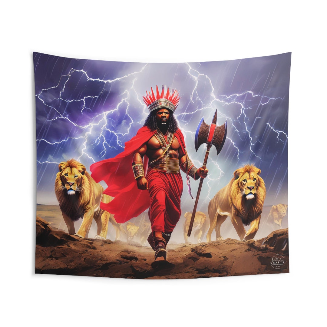 Chango Tapestry: Yoruba Home Altar Decor With Lions and Lightning - Etsy