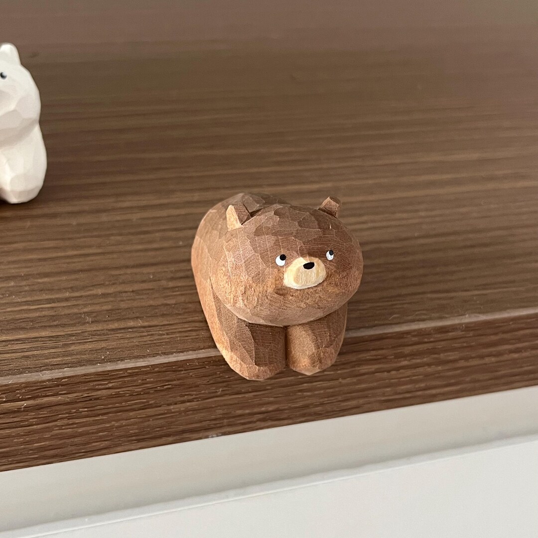 Handmade Wooden Bear Statue, Minimalist Bear Figurine, Rustic Woodland ...