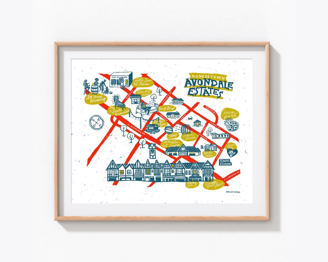 Illustrated Map of Avondale Estates, Georgia - Etsy