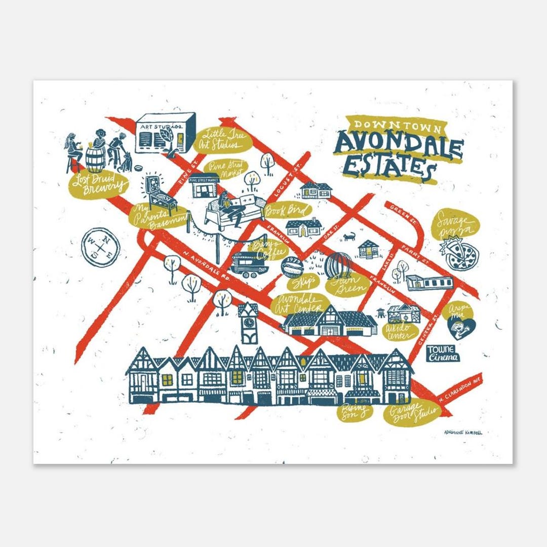 Illustrated Map of Avondale Estates, Georgia - Etsy