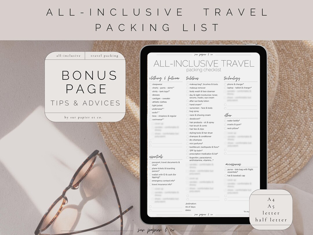 Travel Packing Checklist All Inclusive Vacation, Packing List Printable ...