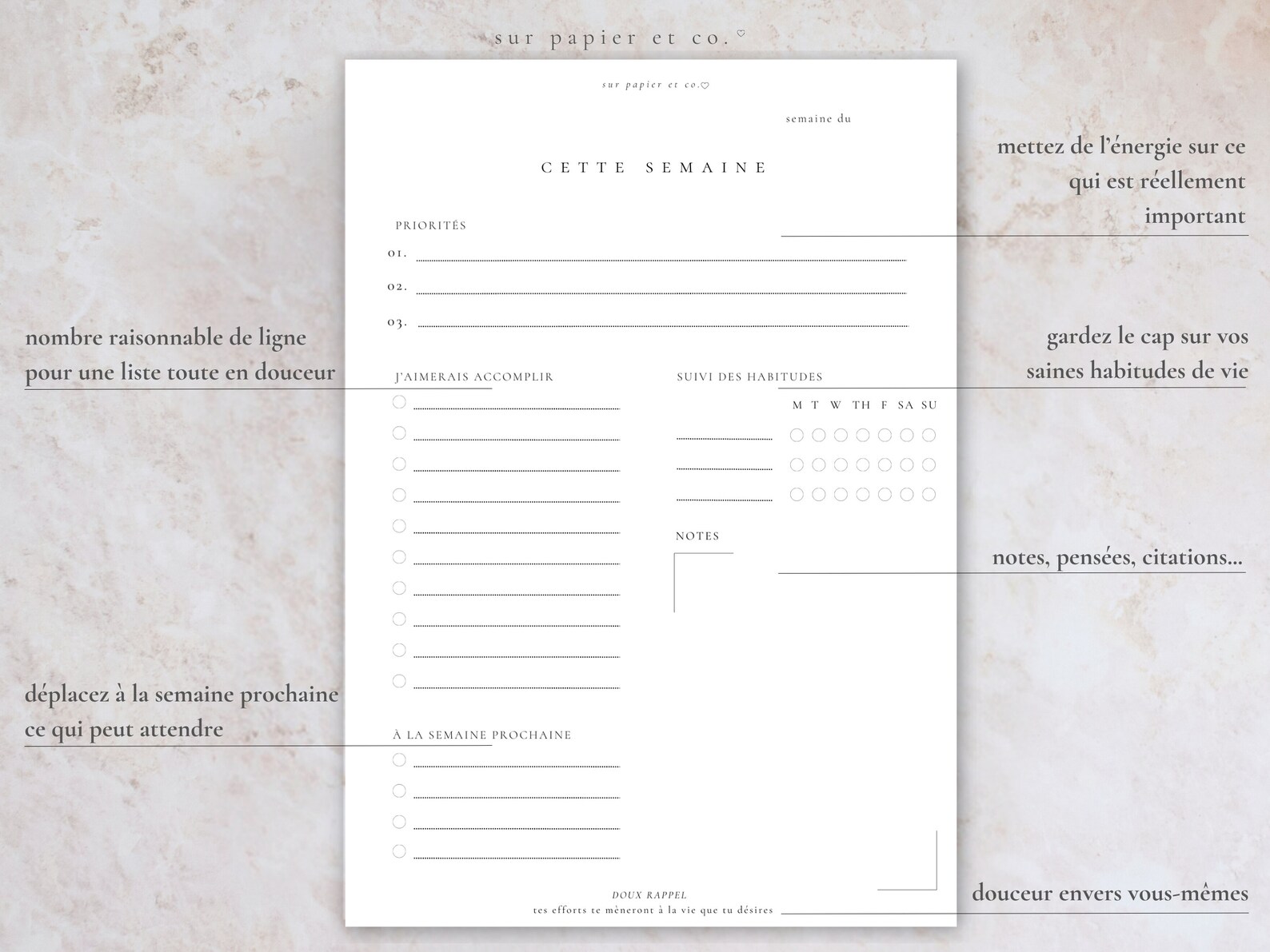 Weekly to Do List French Printable Checklist for Weekly Routine Planner ...