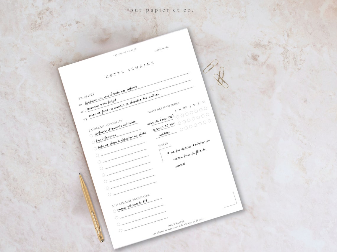 Weekly to Do List French Printable Checklist for Weekly Routine Planner ...