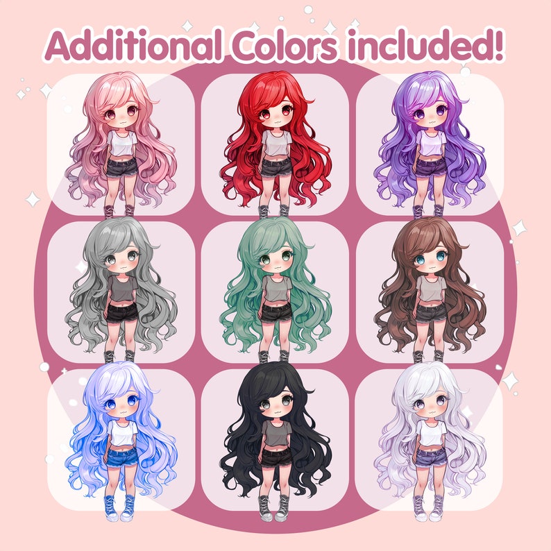 Kawaii Chibi Anime Pngtuber Girl Avatar: 9 Color Variants, Premade ...