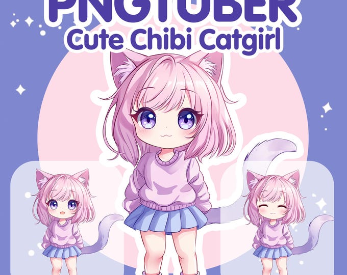 Cute Cat Girl Pngtuber | Chibi Kawaii | Pink Hair | Ready to Use ...