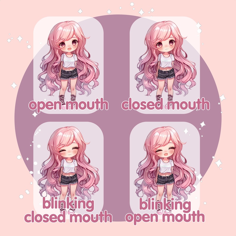 Kawaii Chibi Anime Pngtuber Girl Avatar: 9 Color Variants, Premade ...