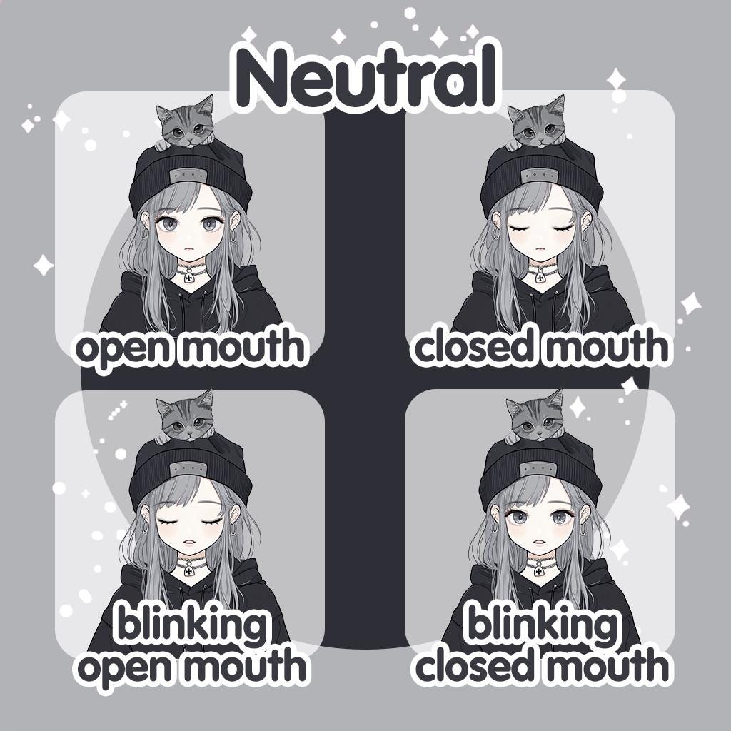 Chibi Grey Catgirl Pngtuber Model: Kawaii Anime Streaming Avatar With ...