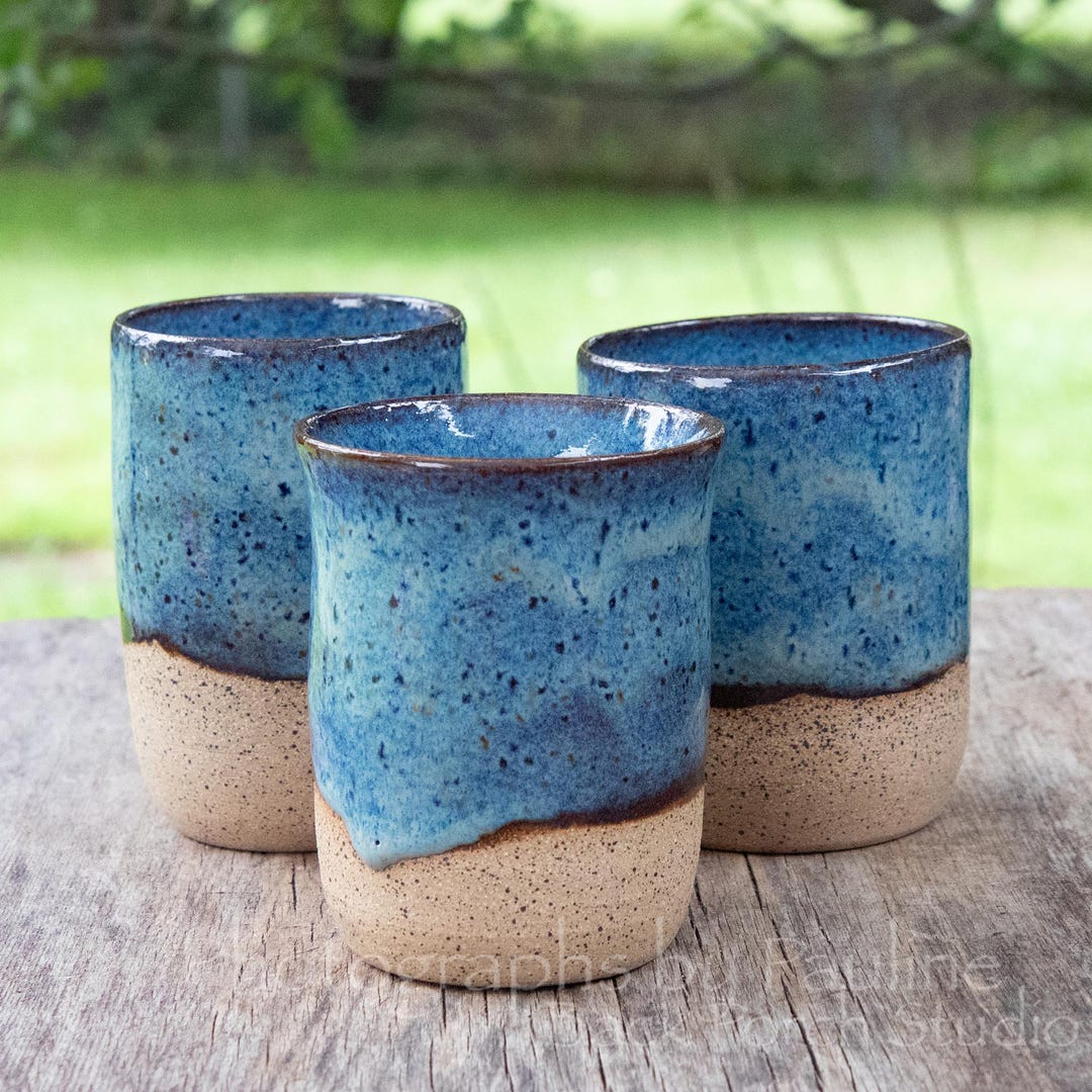 Handmade Rustic Blue Tumblers Handless Mugs by Backporchstudio - Etsy