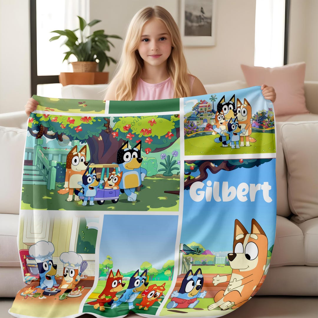 Custom Baby Blanket Bluey Baby Blanket Name Blanket Baby Girl Blanket ...