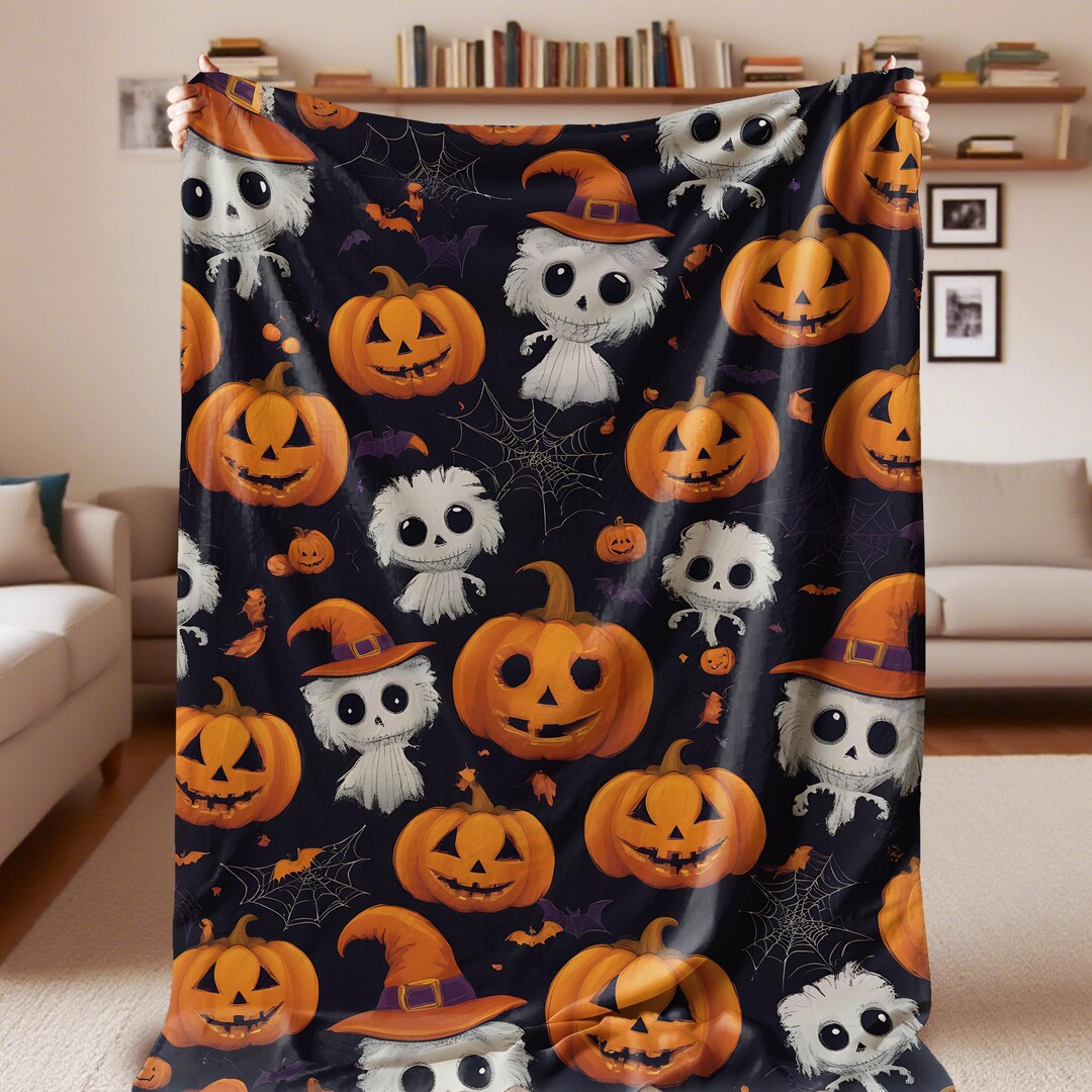 Halloween Flannel Blanket, Spooky Ghosts & Pumpkins, Kids Cozy Throw - Etsy