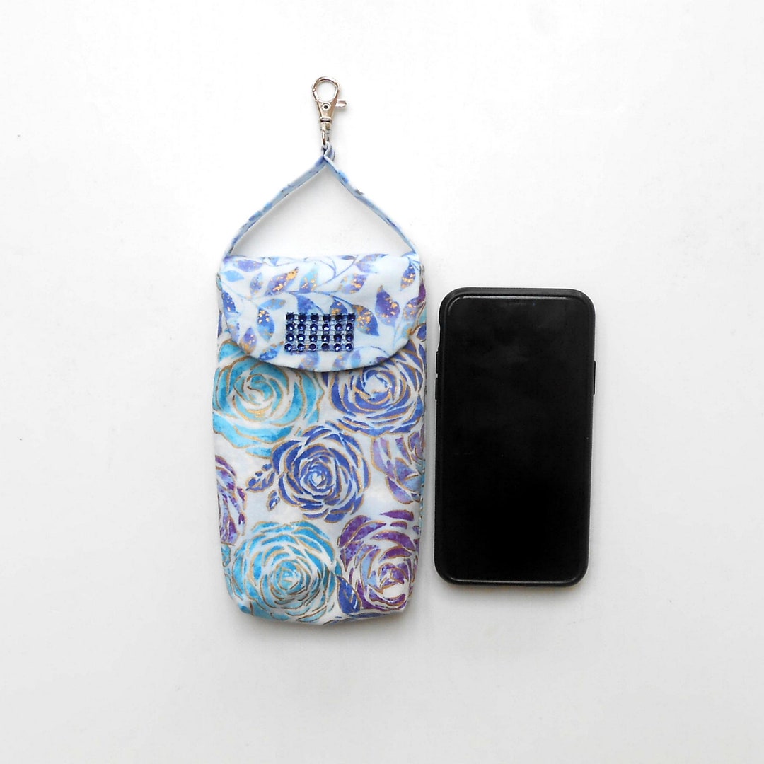 Fabric Cell Phone Holder in Lavender and Blue With Lobster Clasp to ...