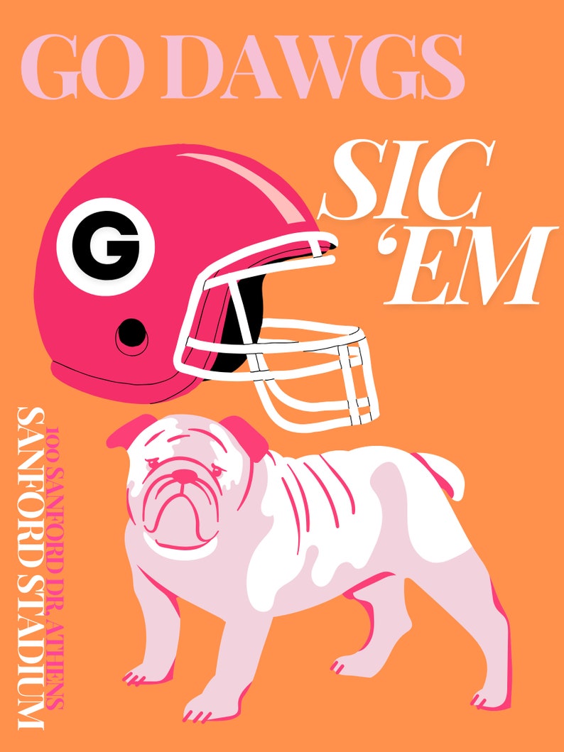 UGA Pink and Orange Dorm Decor Wall Print - Etsy