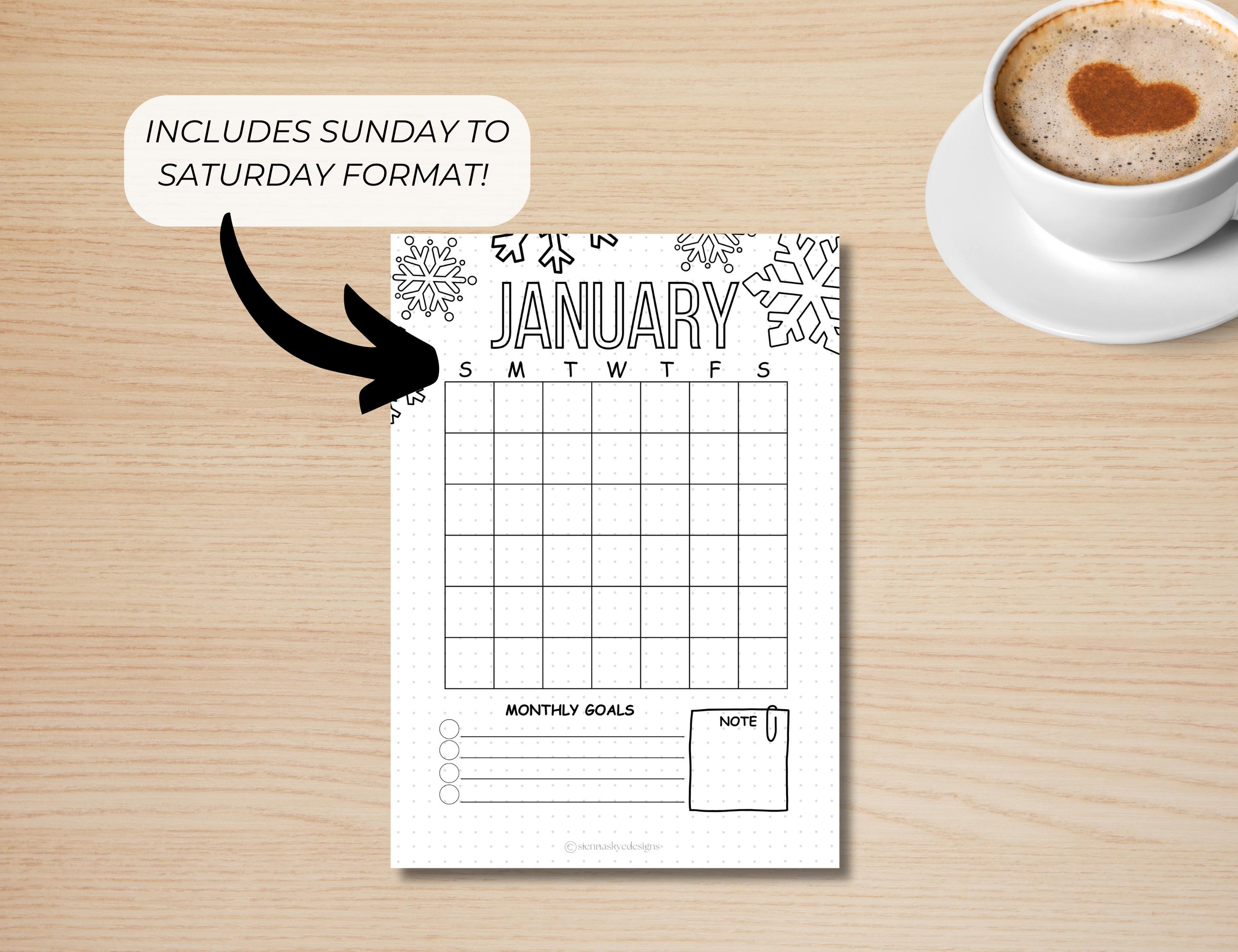 January Printable Title Page and Calendar, Journal Cover and Monthly ...