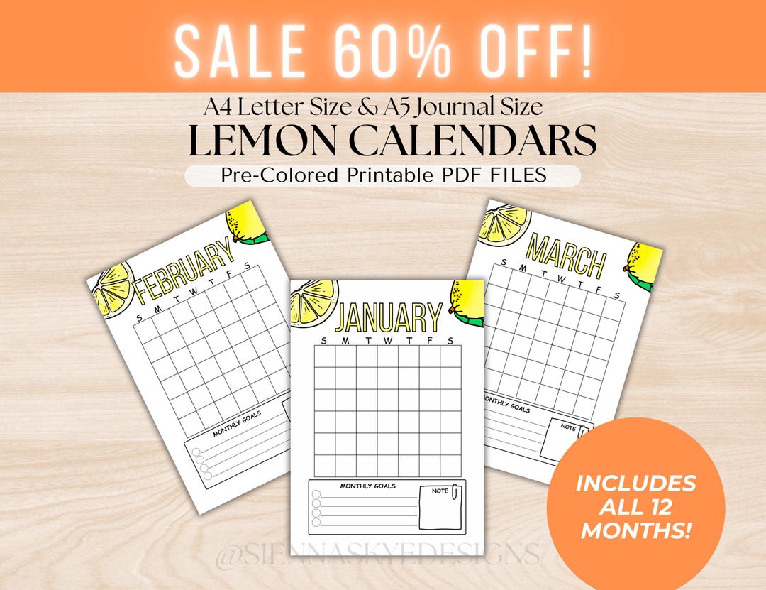 Lemon Printable Calendar: August Monthly Planner (digital Download, PDF ...
