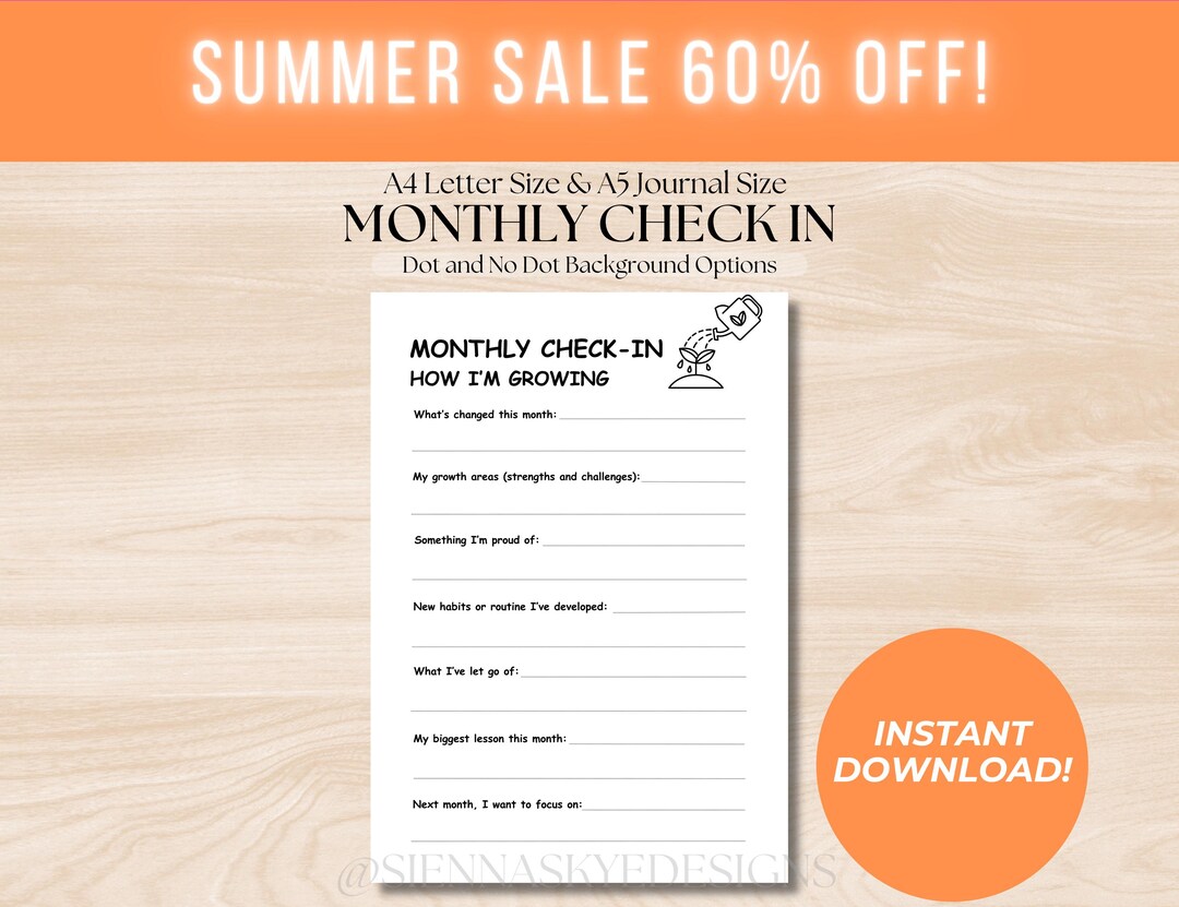 Monthly Check-in, How I’m Growing Journal Page | Self-reflection | A5 ...