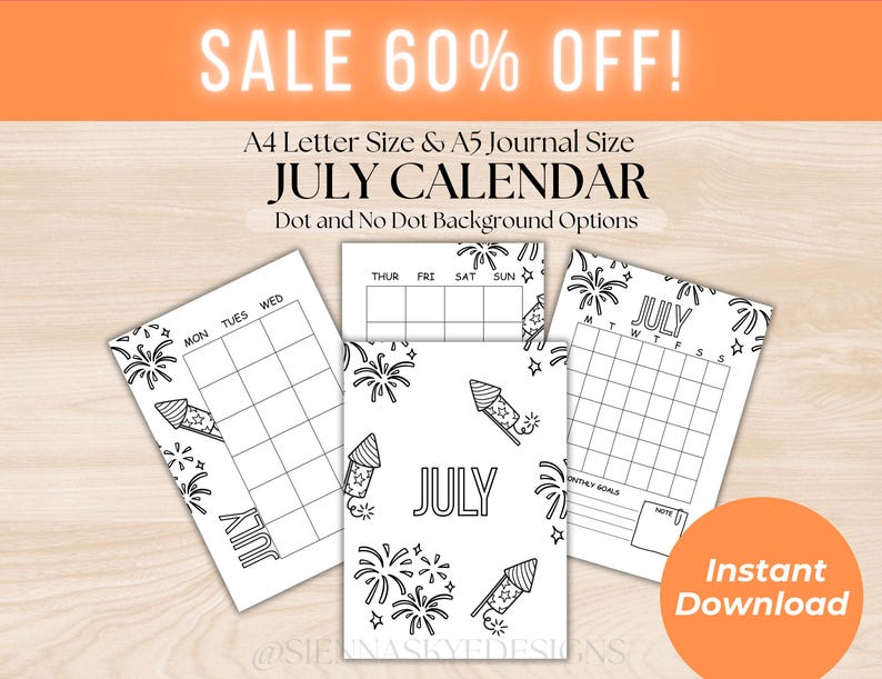 July Printable Title Page and Calendar, Fireworks Planner, Fireworks ...