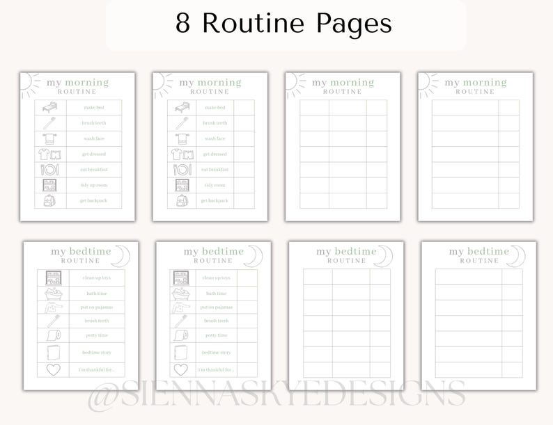 Kids Morning + Bedtime Routine Charts | Calm Daily Routines for Kids ...