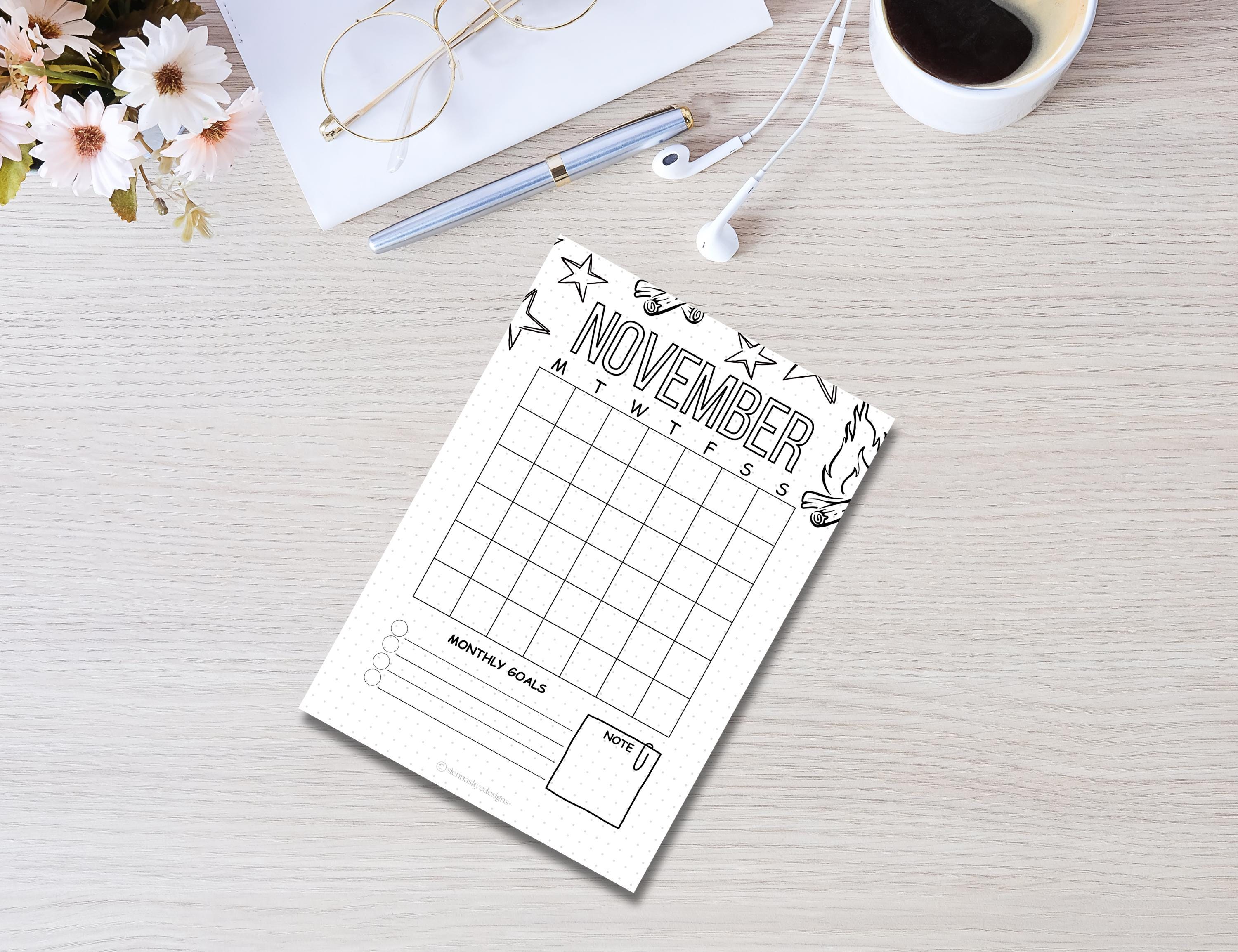 November Printable Title Page and Calendar, Journal Cover and Monthly ...