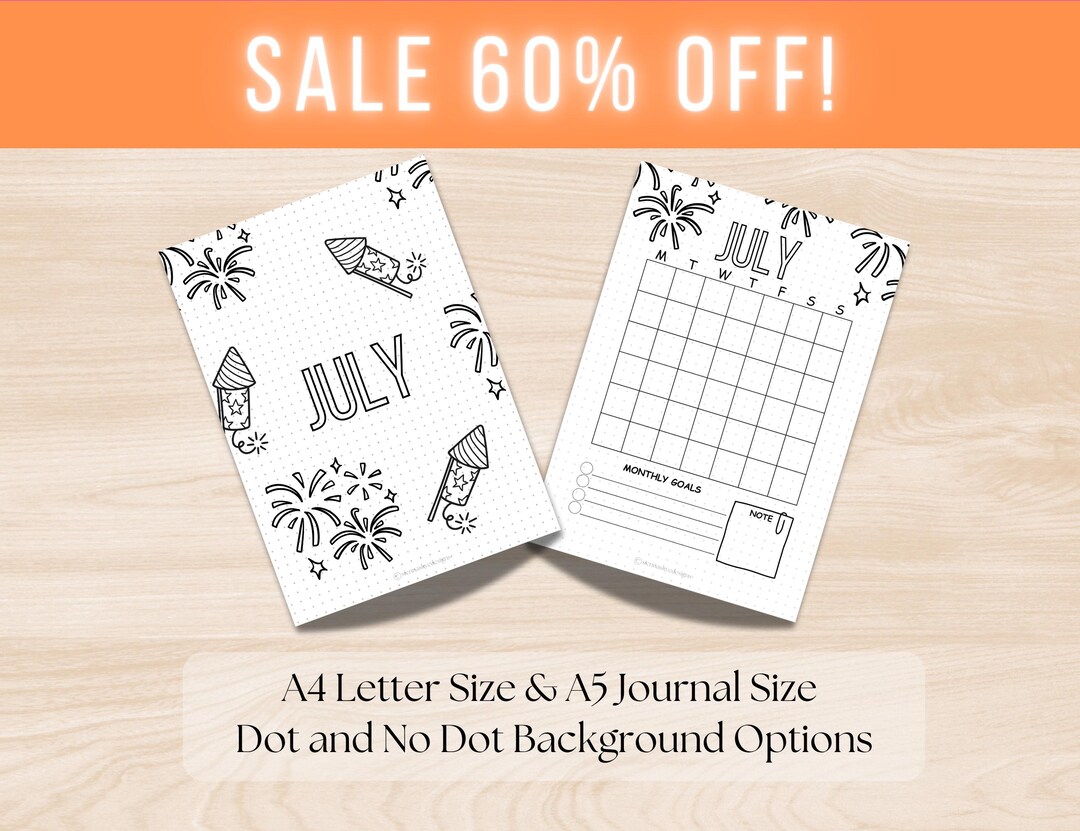 July Printable Title Page and Calendar, Journal Cover and Monthly ...