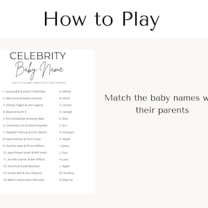 Celebrity Baby Name Game: Minimalist Baby Shower Activity (instant ...