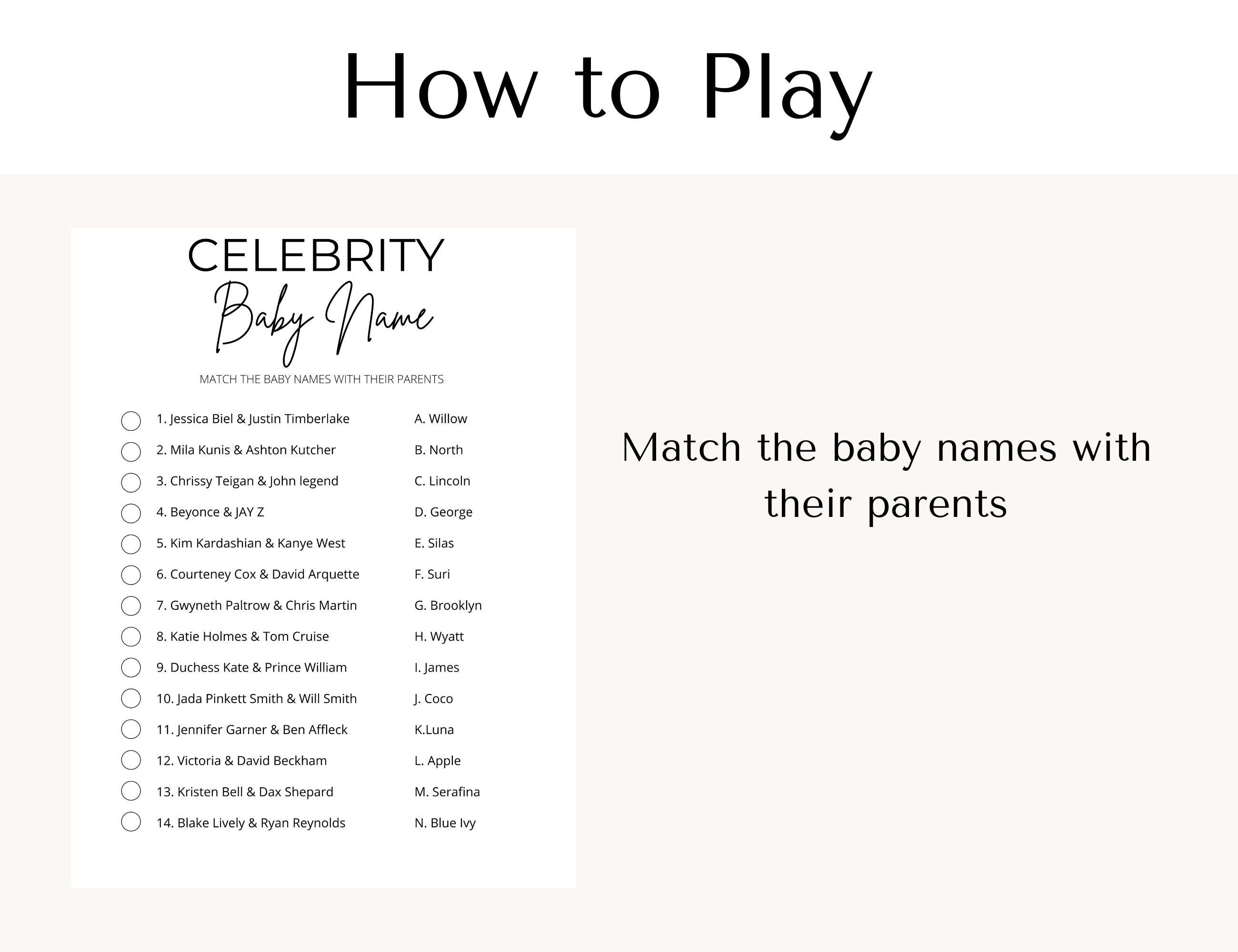 Celebrity Baby Name Game, Baby Shower Game, Celebrity Baby Games, Baby ...