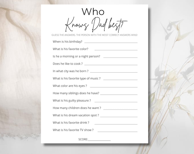 Dad Knows Best Baby Shower Guessing Game Printable Forest Baby Shower ...