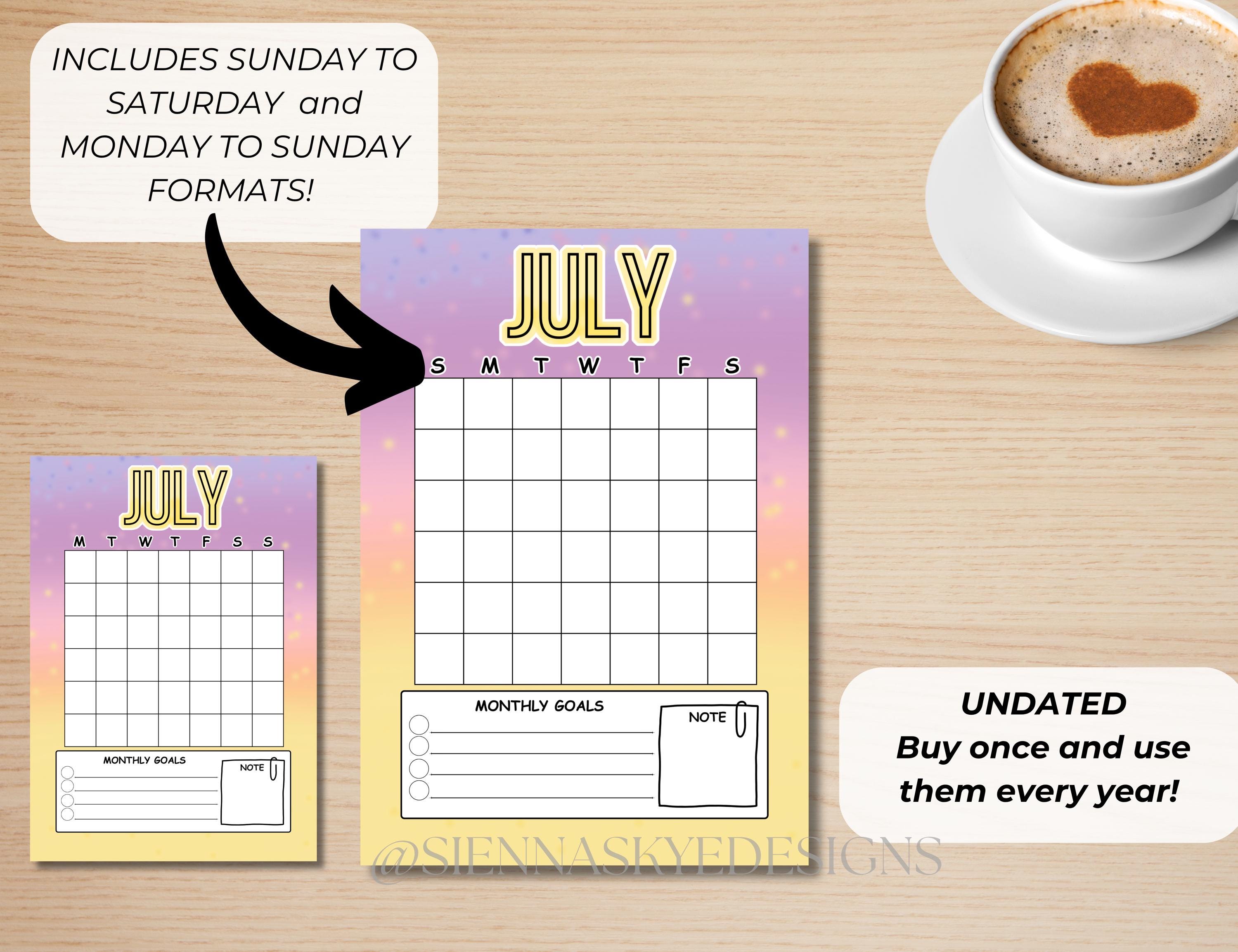 Monthly Printable Calendars, Fireworks Planner, Fireworks Journal ...