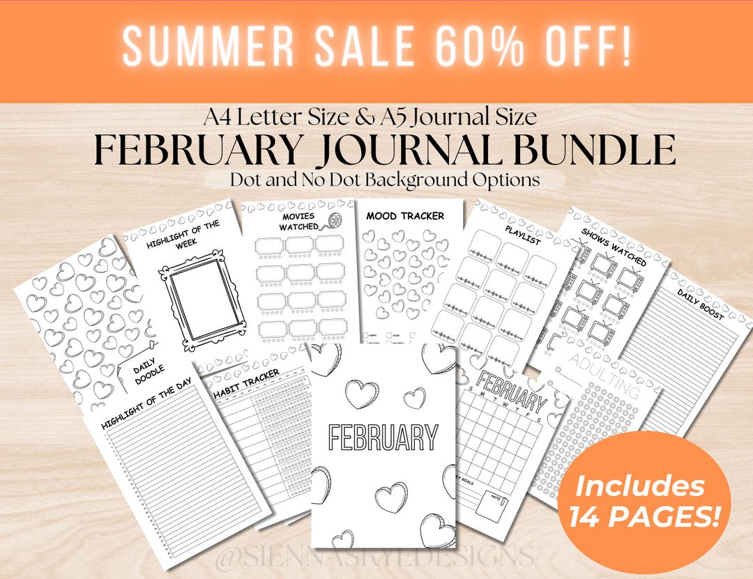 February Journal Bundle: Printable Planner, Habit & Mood Trackers ...