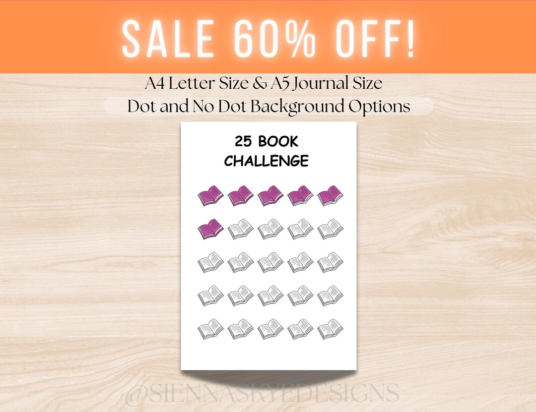 25 Book Challenge Tracker | Printable & Digital Reading Log | Book ...