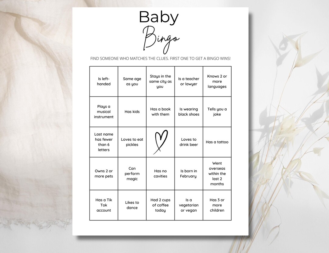 Baby Bingo Game Baby Shower Party Game Baby Shower Game Fun Ice Breaker ...