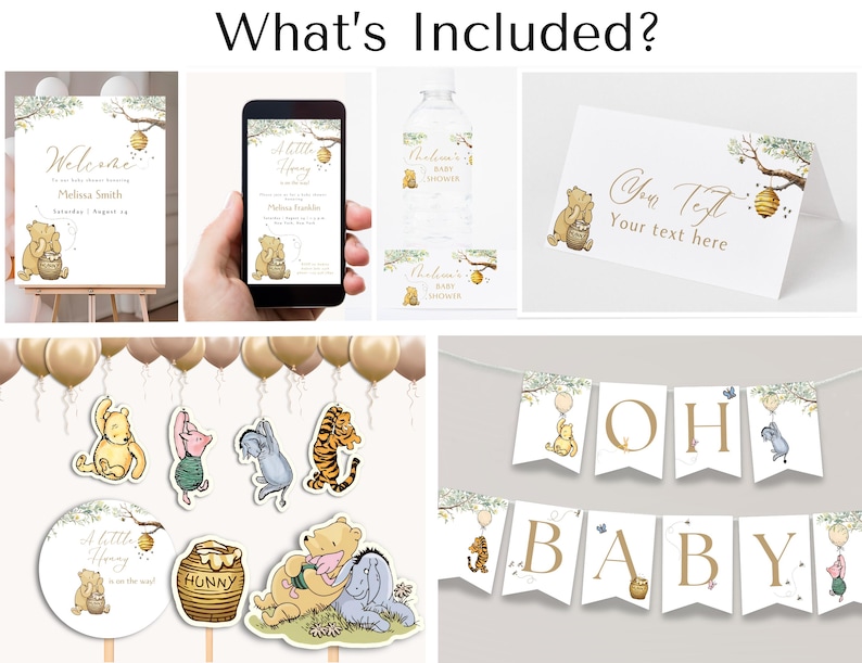 Winnie-the-pooh Baby Shower Bundle: Vintage Party Decor (digital ...
