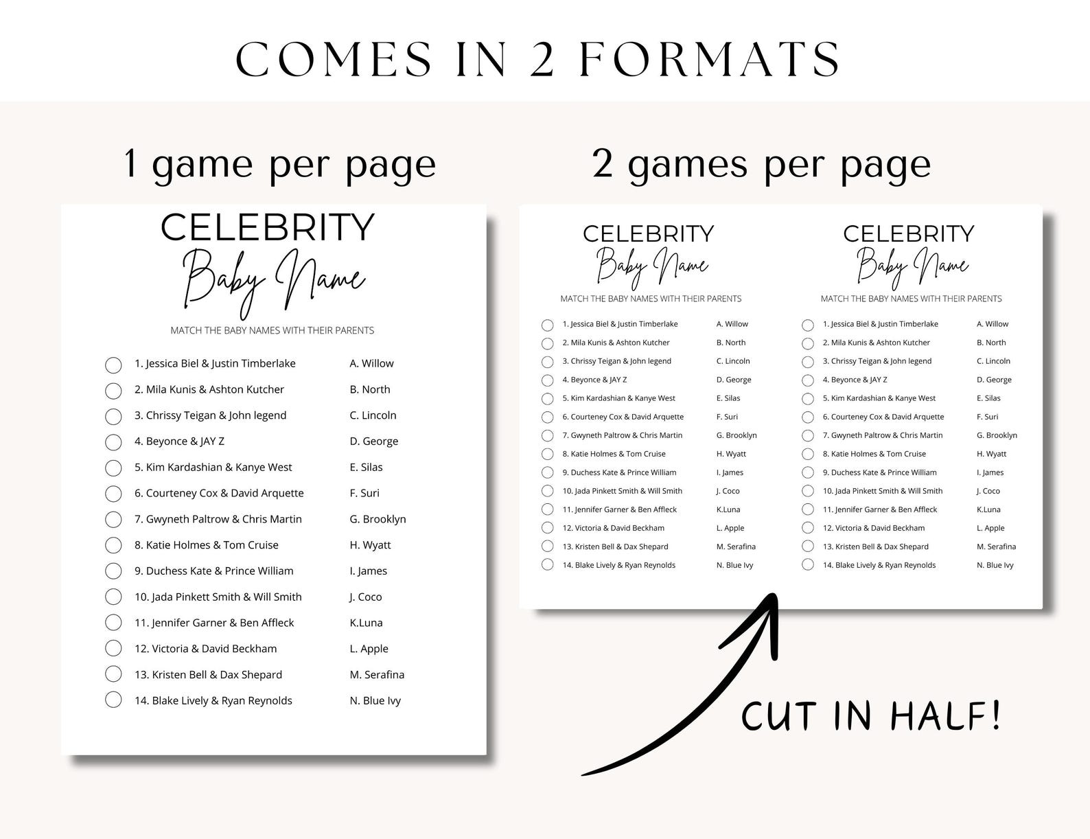 Celebrity Baby Name Game, Baby Shower Game, Celebrity Baby Games, Baby ...