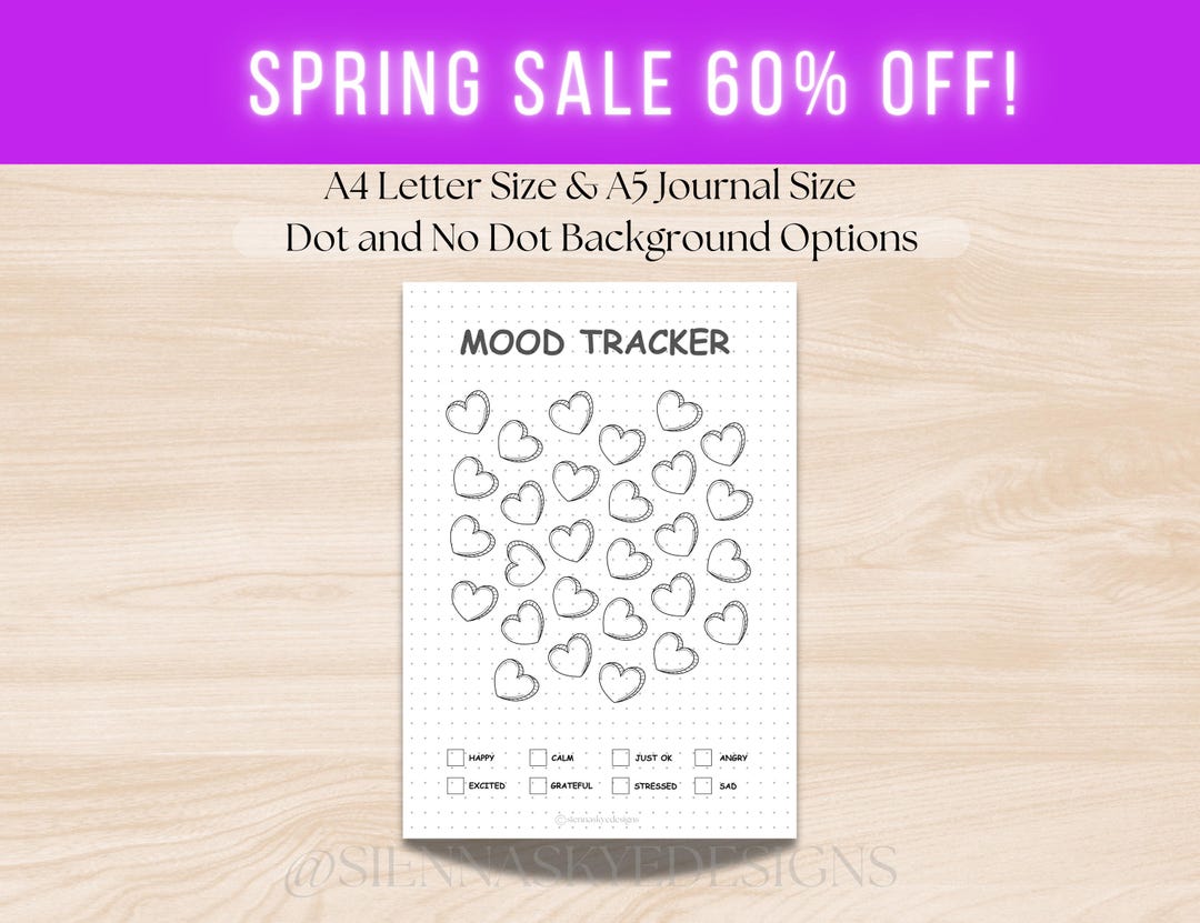 Heart Mood Tracker, PRINTABLE Journal Page, 28 Day Planner Page ...