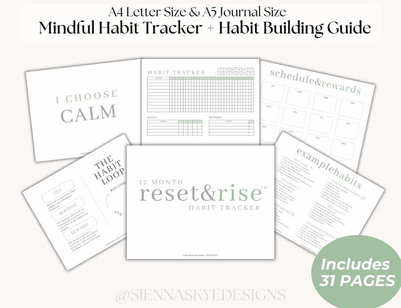 Mindful Habit Tracker + Habit Building Guide | Printable A4 Letter, A5 ...