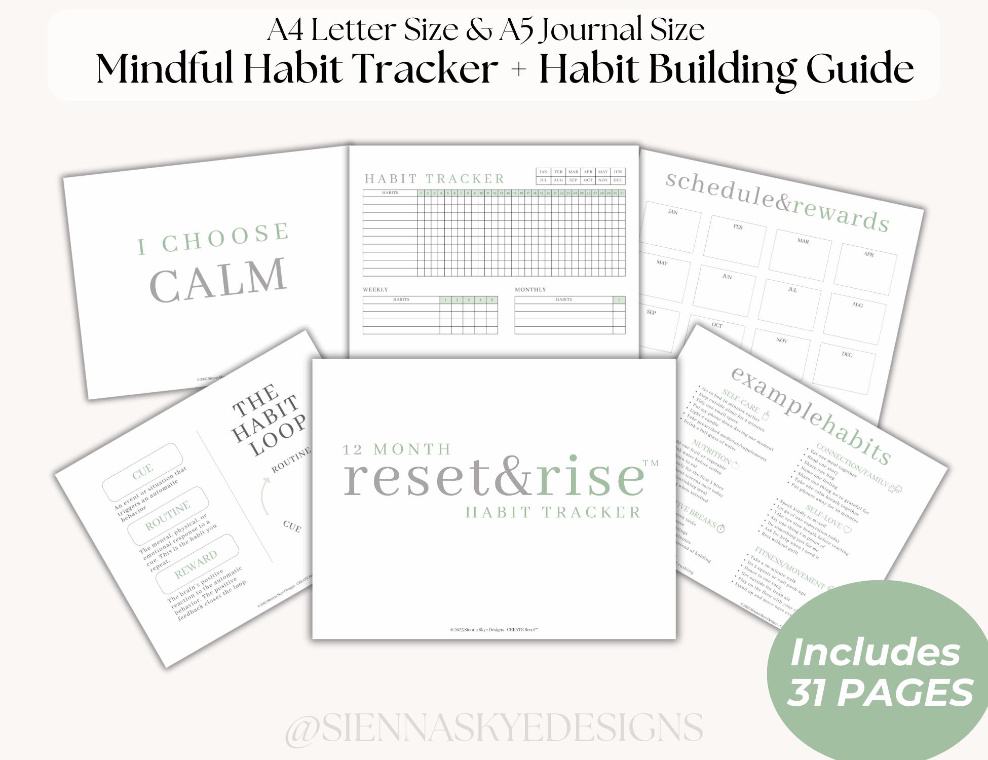 Mindful Habit Tracker + Habit Building Guide | Printable A4 Letter, A5 ...