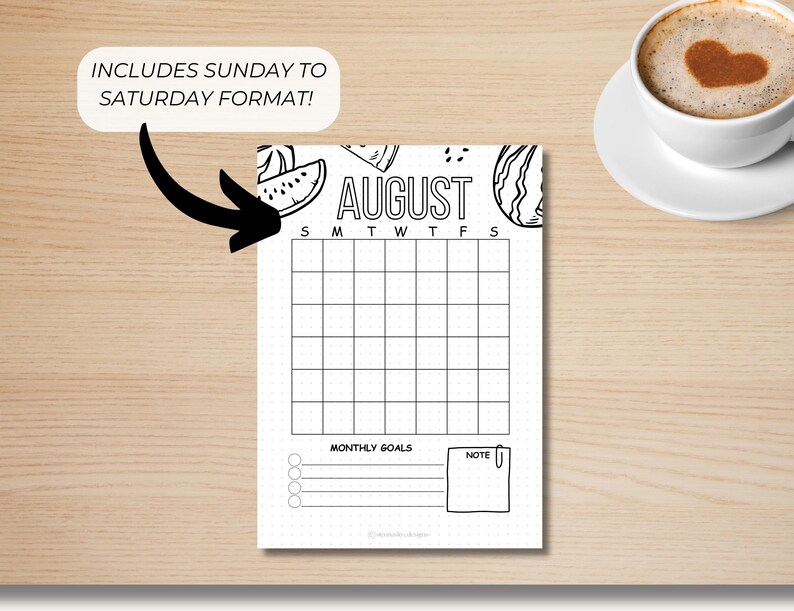 August Printable Title Page and Calendar, Journal Cover and Monthly ...