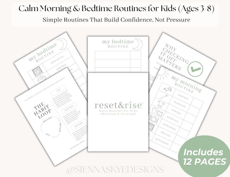 Kids Morning + Bedtime Routine Charts | Calm Daily Routines for Kids ...