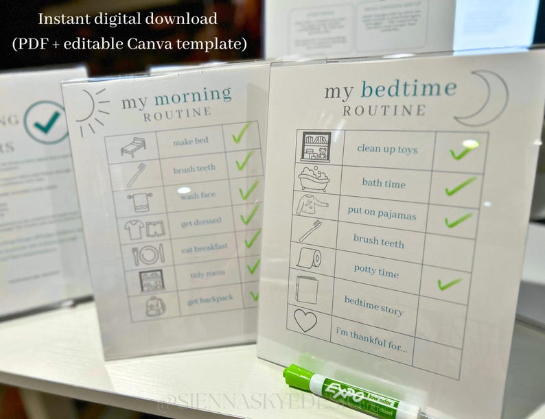Kids Morning + Bedtime Routine Charts | Calm Daily Routines for Kids ...