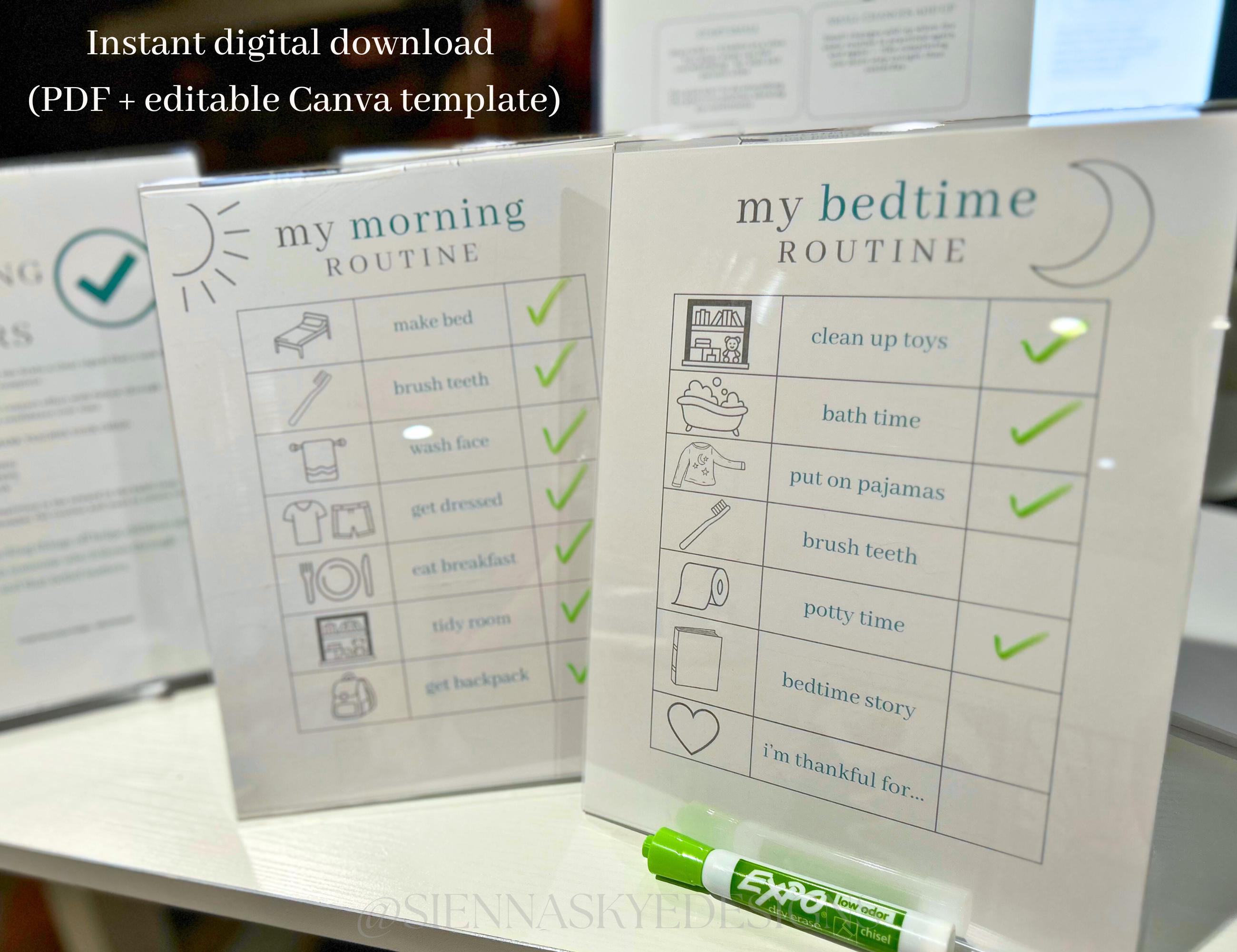 Kids Morning + Bedtime Routine Charts | Calm Daily Routines for Kids ...