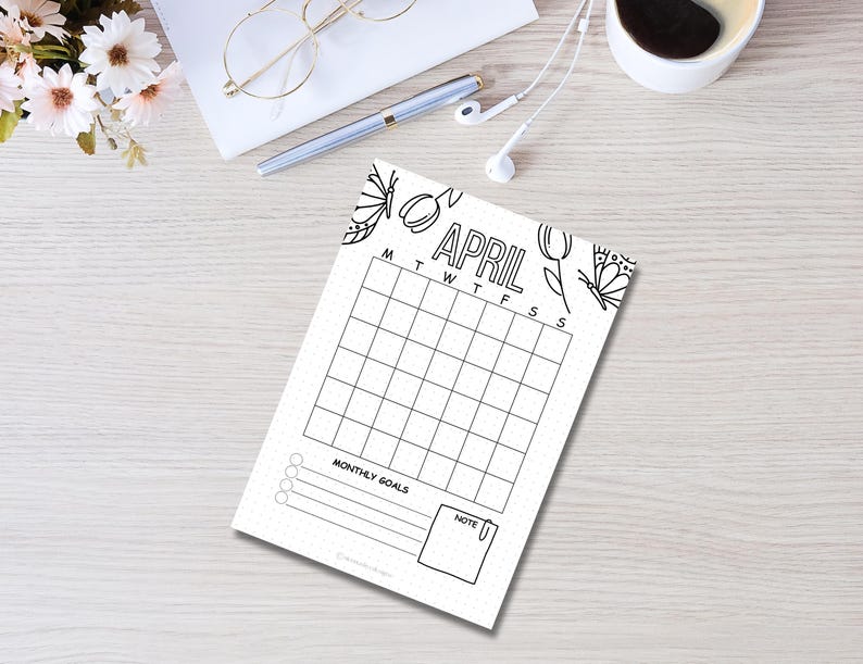 April Printable Title Page and Calendar, Journal Cover and Monthly ...